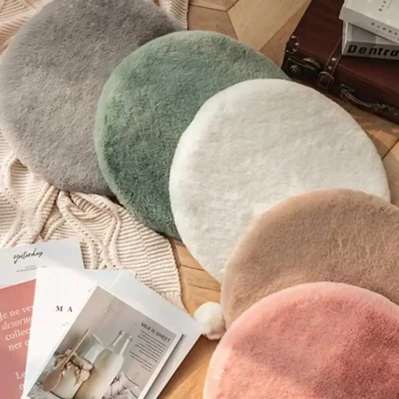 45cm Plush Seat Cushion Soft Imitation Rabbit Fur Thicken Round Seat ...