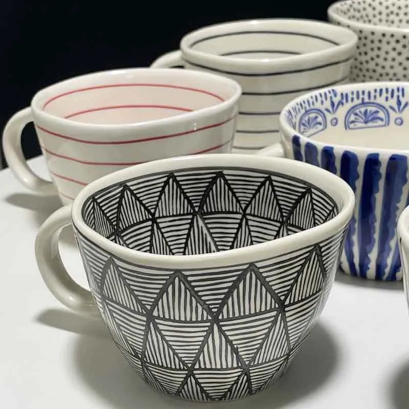 Hand Painted Geometric Ceramic Mugs With Handle Handmade Irregular Cups ...