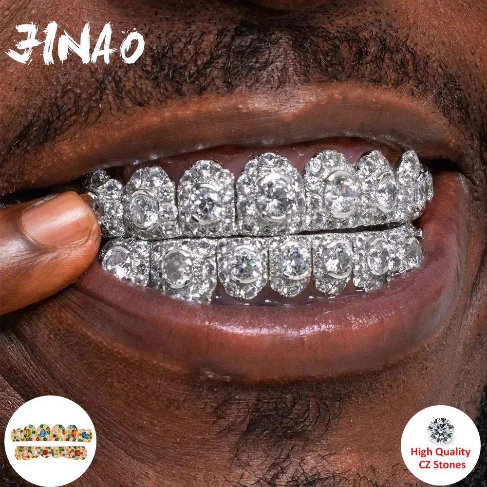Jinao Hip Hop Full Iced Out 8 Teeth Round Colorful Set Grill for Men ...
