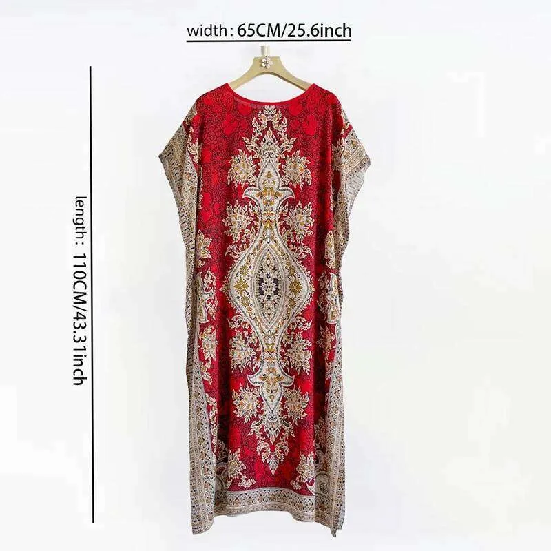 Spring and Summer Fashion: Elegant Printed Silk Kaftan Dress for Women ...