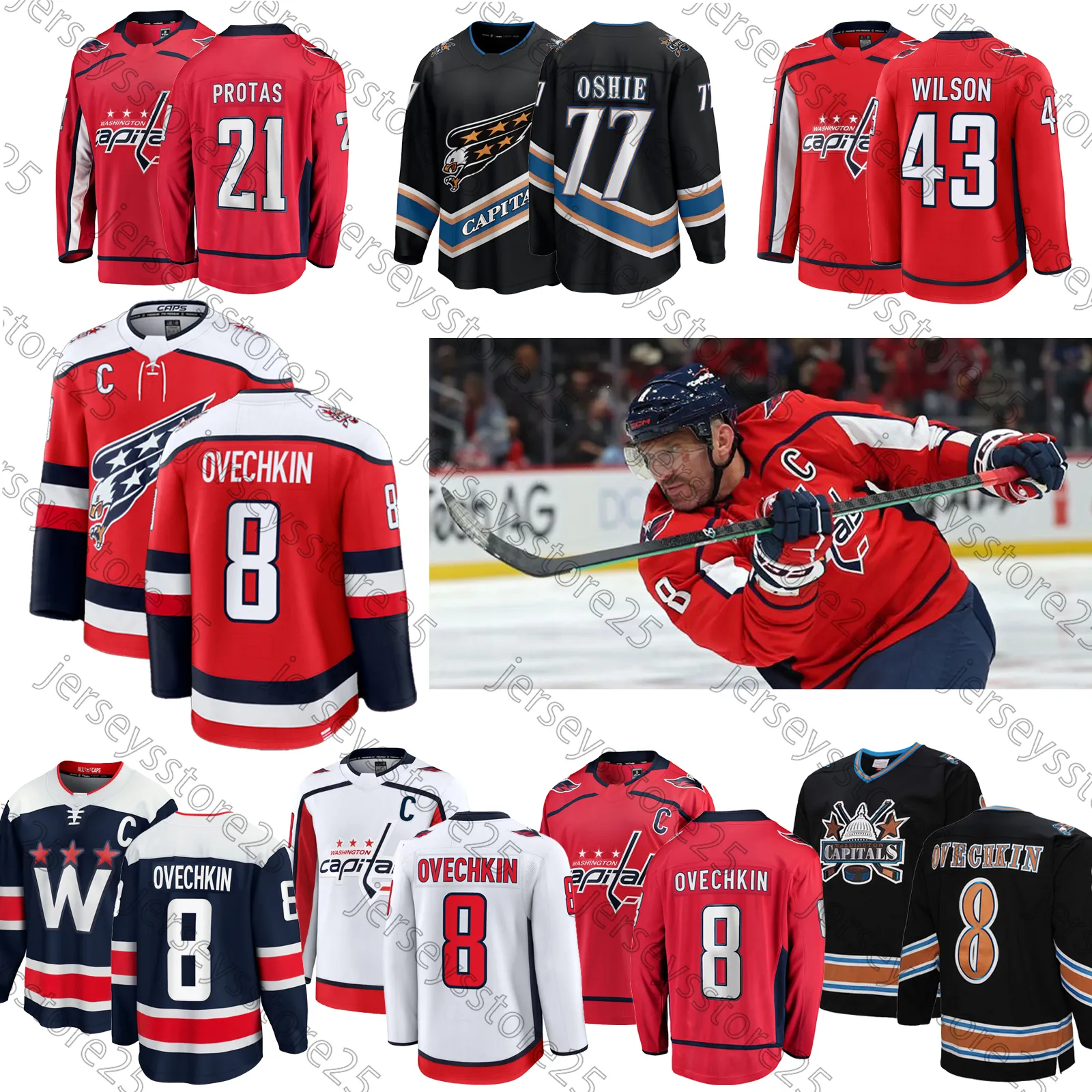 Alexander Ovechkin Hockey Jersey Tom Wilson Logan Thompson Ryan Leonard ...