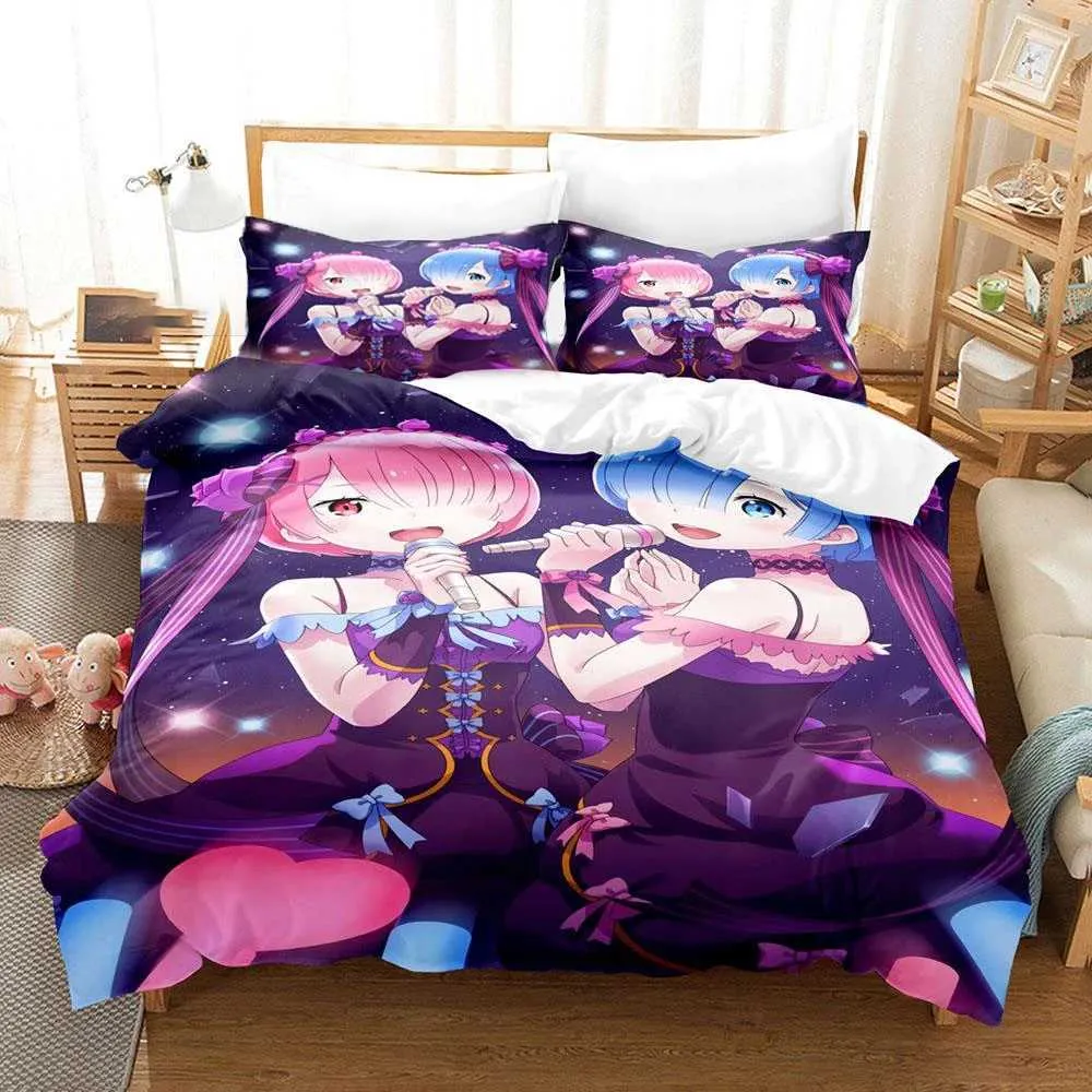3D Printed Anime Re Zero Rem Ram Emilia Bedding Set Boys Girls Twin ...