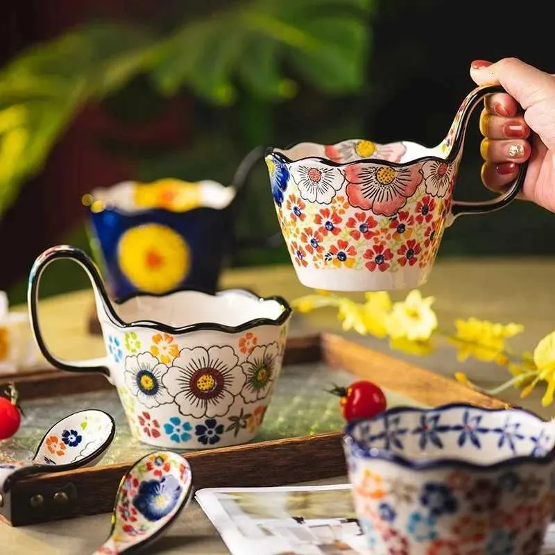 400ml Hand-Drawn Handlebar Cup Ceramic Water Household Breakfast Mug ...