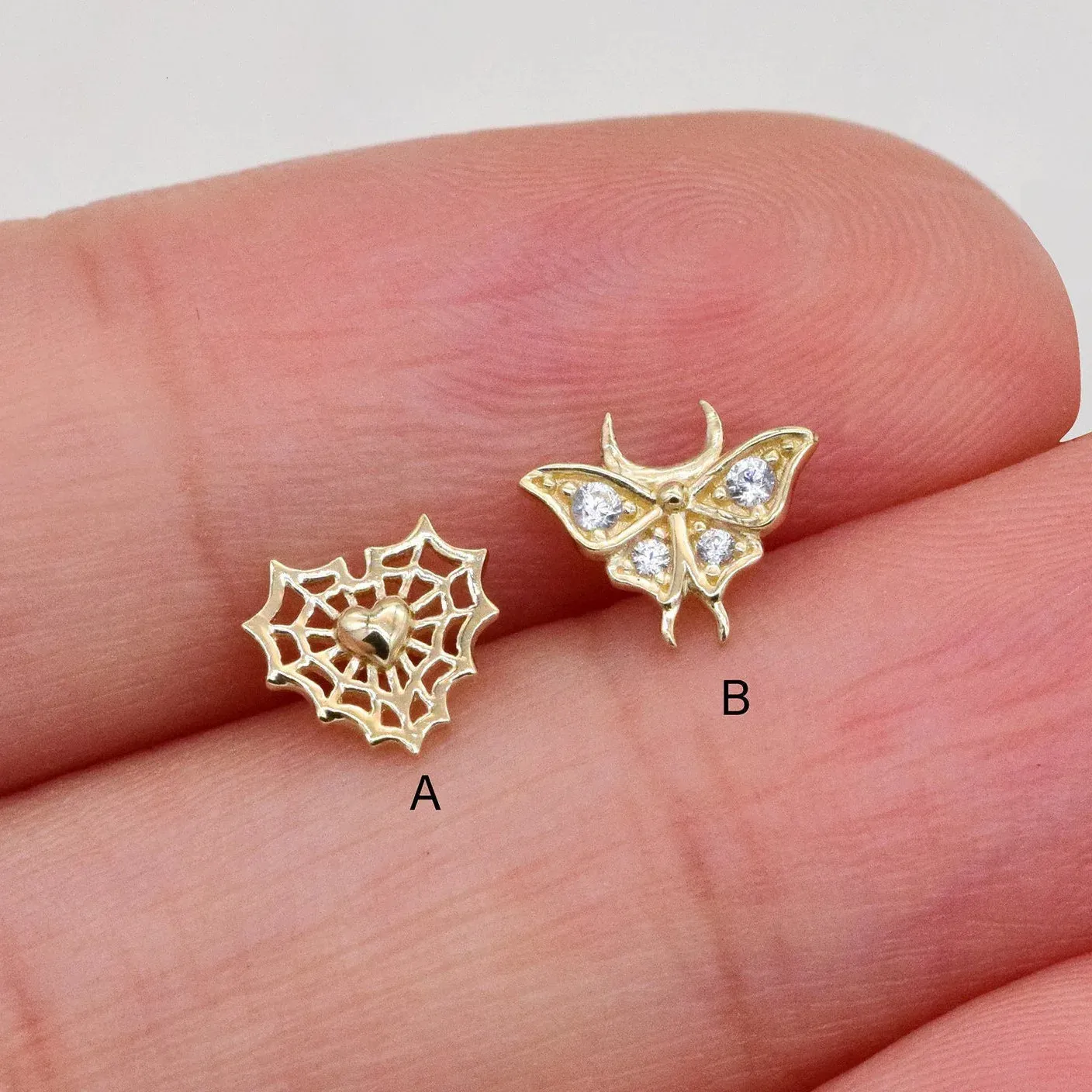 Whole Silver Ear Cartilage Stud: Heart Spider Web Flat Ear Stud with ...