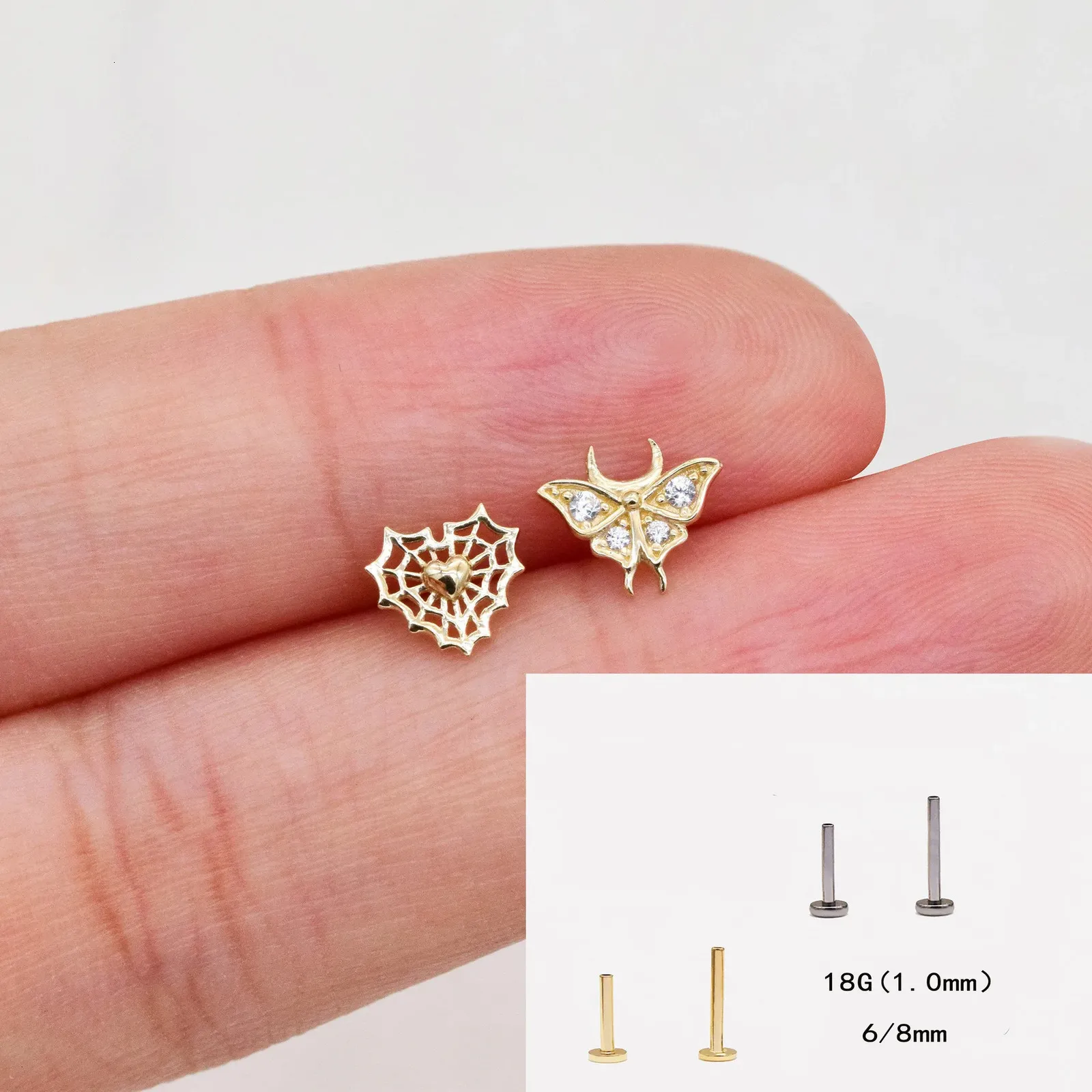 Whole Silver Ear Cartilage Stud: Heart Spider Web Flat Ear Stud with ...