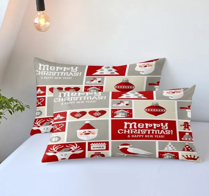 Three-Piece Pillowcase Set with 3D Printed Santa Claus Series Feather ...