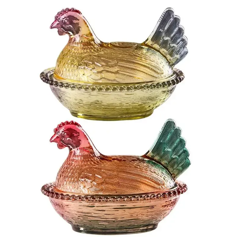 Glass Chicken Candy Dish Animal Shaped Glass Jar Farm Poultry Shape ...