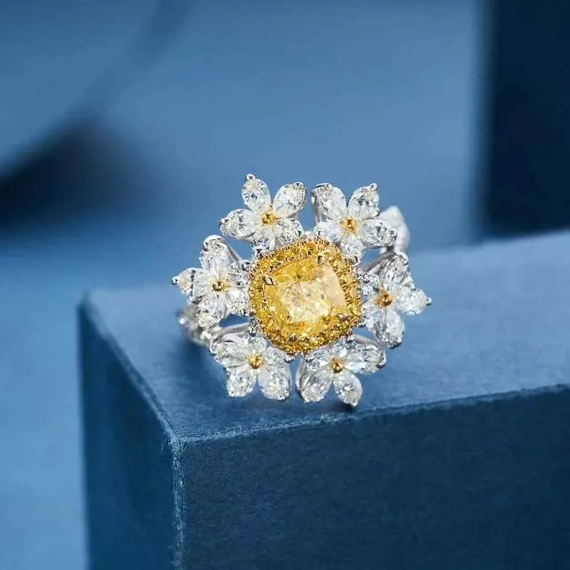 Luxury Yellow Crystal Rings For Women, Charm Silver Color Wedding Ring ...