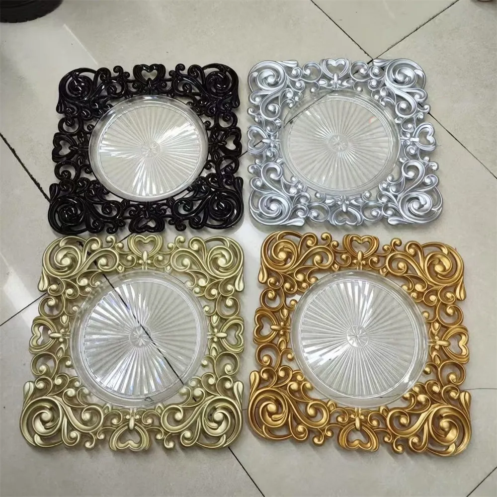 Acrylic Charger Plates 13 Inch Square Perforated Plastic Service Trays ...