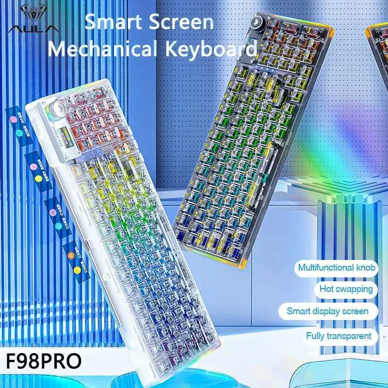AULA F98PRO Clavier Mécanique Sans Fil Transparent Keyca RGB Rétro ...