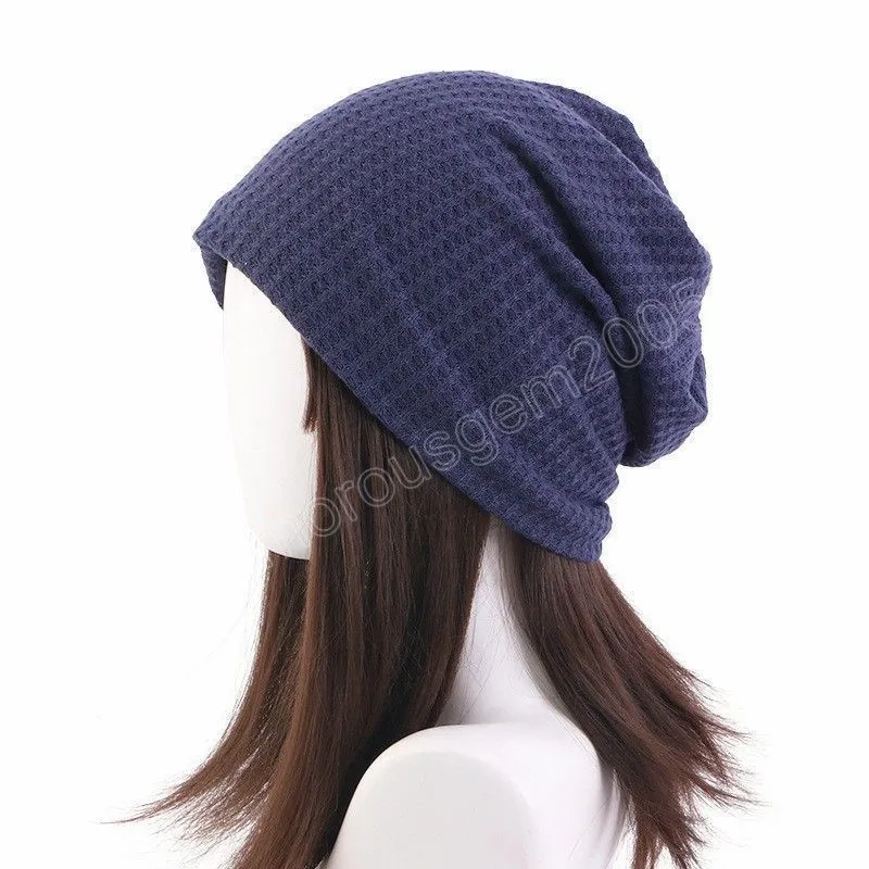 Unisex Solid Color Double Layer Warm Polyester Skull Beanie Hats for ...