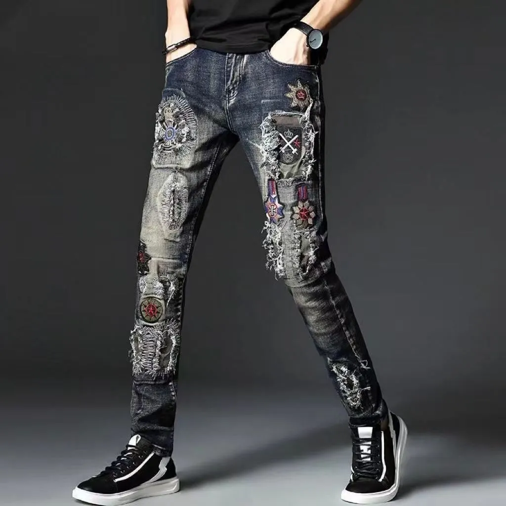 Mens Jeans Harajuku 2025 Brand Embroidered Slimfit Mid Waist Denim ...