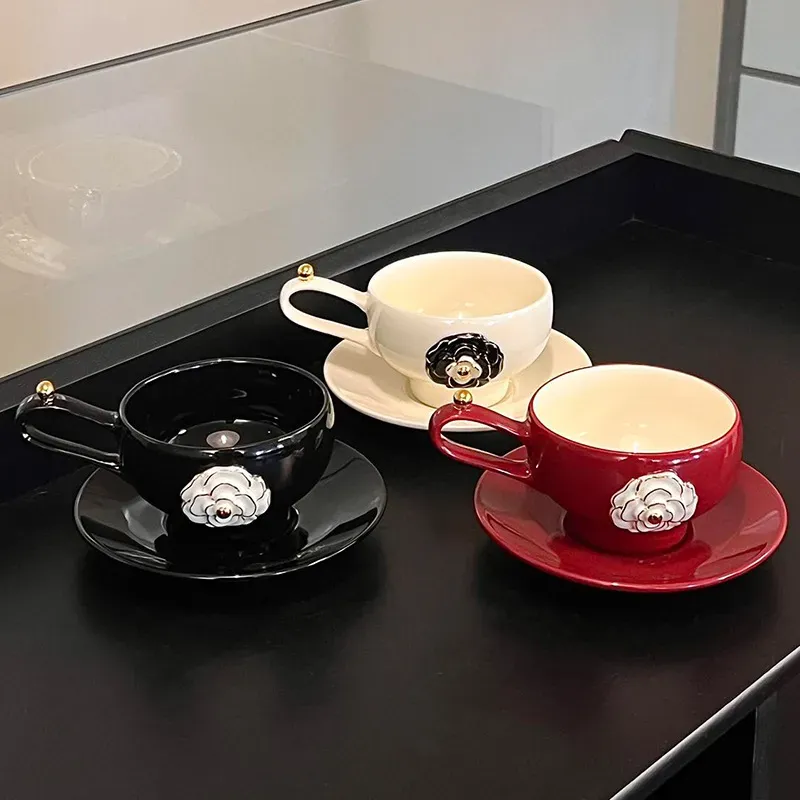 Designer Coffee Cups Camellia Bone China Mug Set Premium Ceramic Tea ...