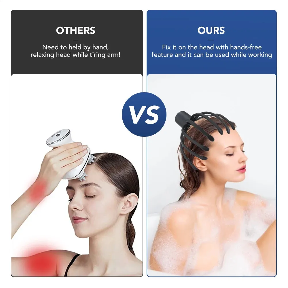 3D Electric Octopus Scalp Massager, Rechargeable, 3 Speed, Hands-Free ...