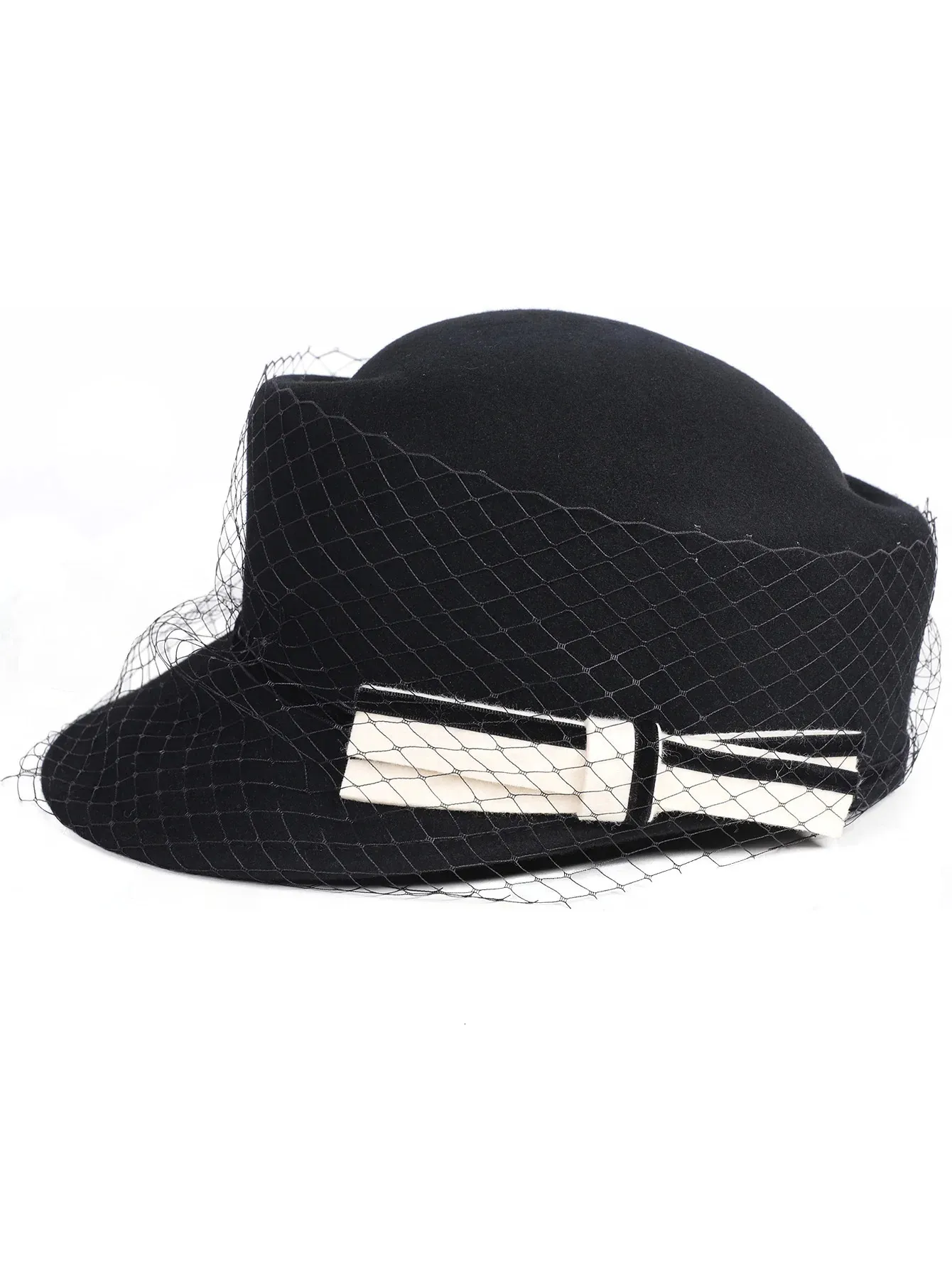 Autumn/Winter Black Wool Felt Mesh Equestrian Beret Hat for Women ...