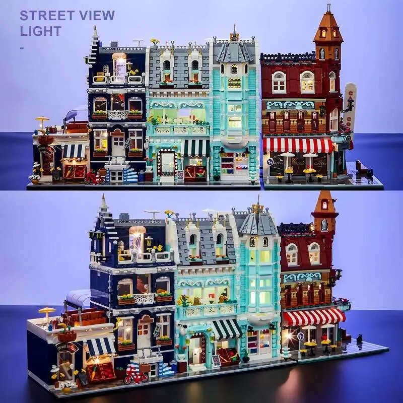 English Small Town Noon Coffee House Light Building Blocks Toy Home ...