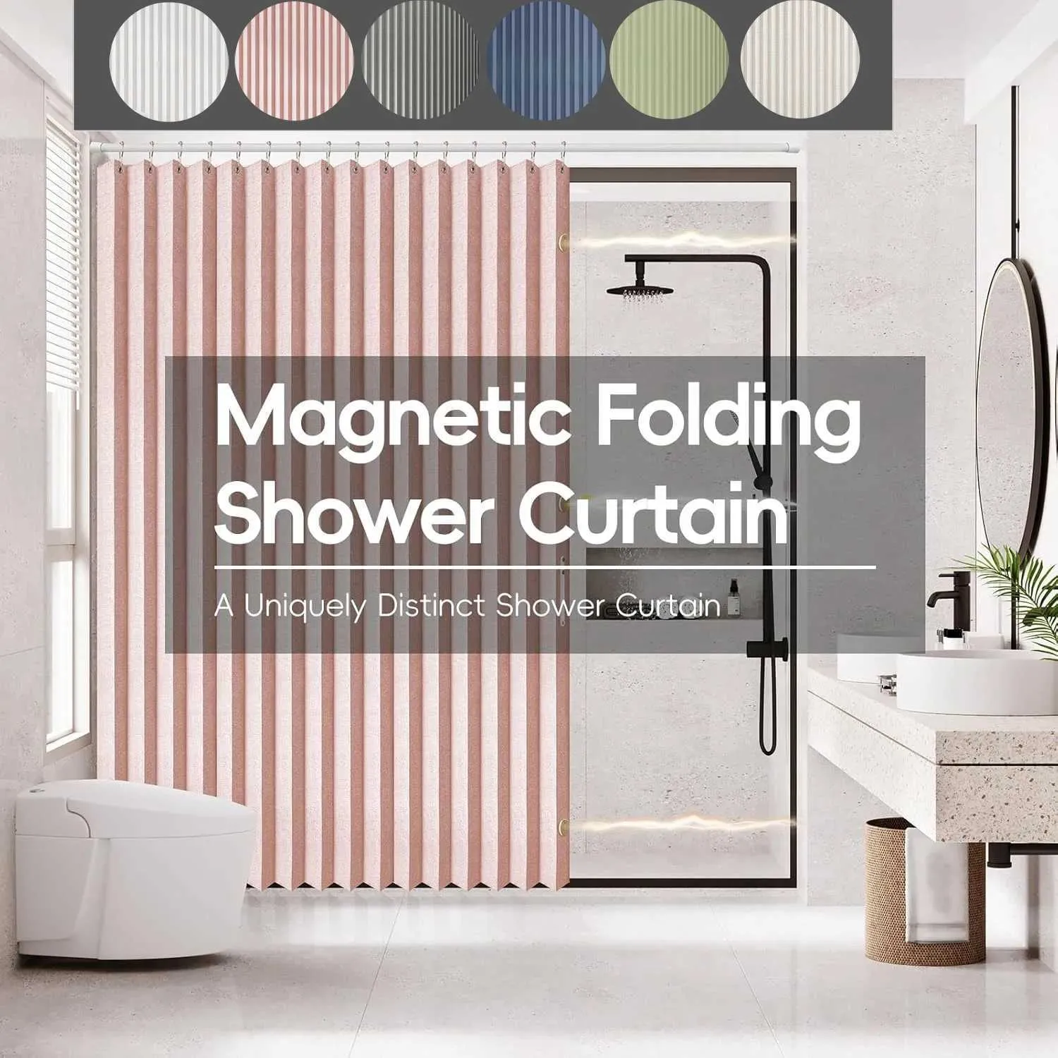 Folding Shower Curtain: Waterproof, Space-Saving Design with Hooks ...