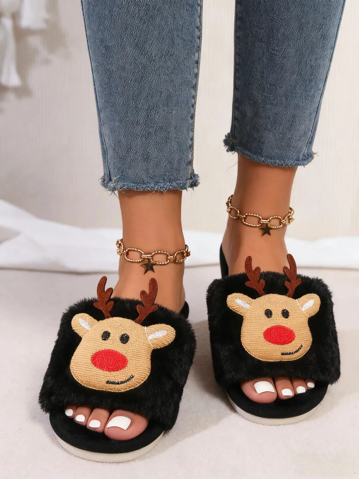 Ladies Home Slippers: Autumn/Winter, Cute Deer Pattern, Plush ...