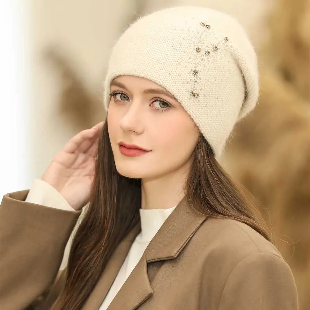 New Women's Winter Beanie Hat: Fashionable Rabbit Fur Blend Warm Winter ...