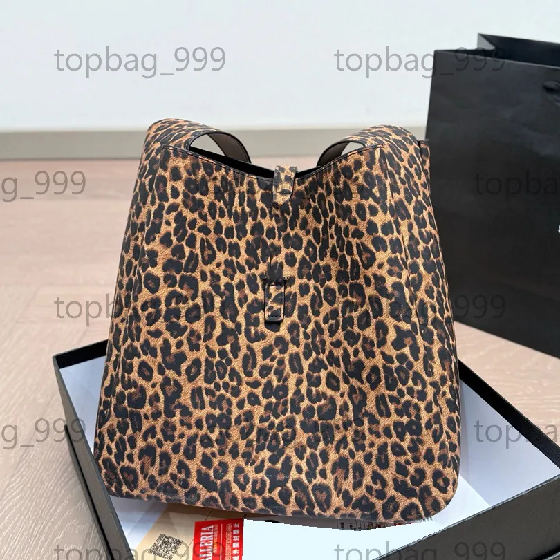 Leopard Print Leather Bucket Underarm Bag Tote Makeup Vanity Bag with ...