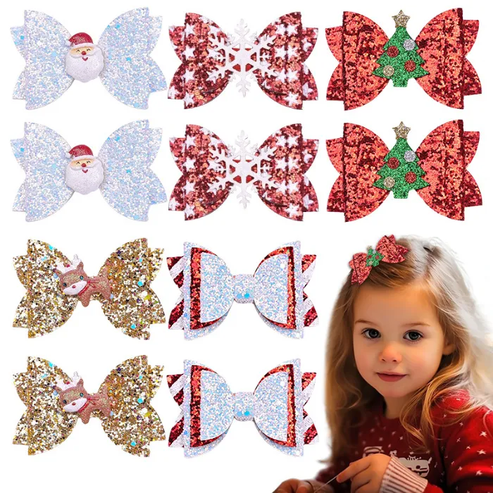 MA128 Girls Princess Hair Clips Christmas Tree Glitter Hair Bows With ...