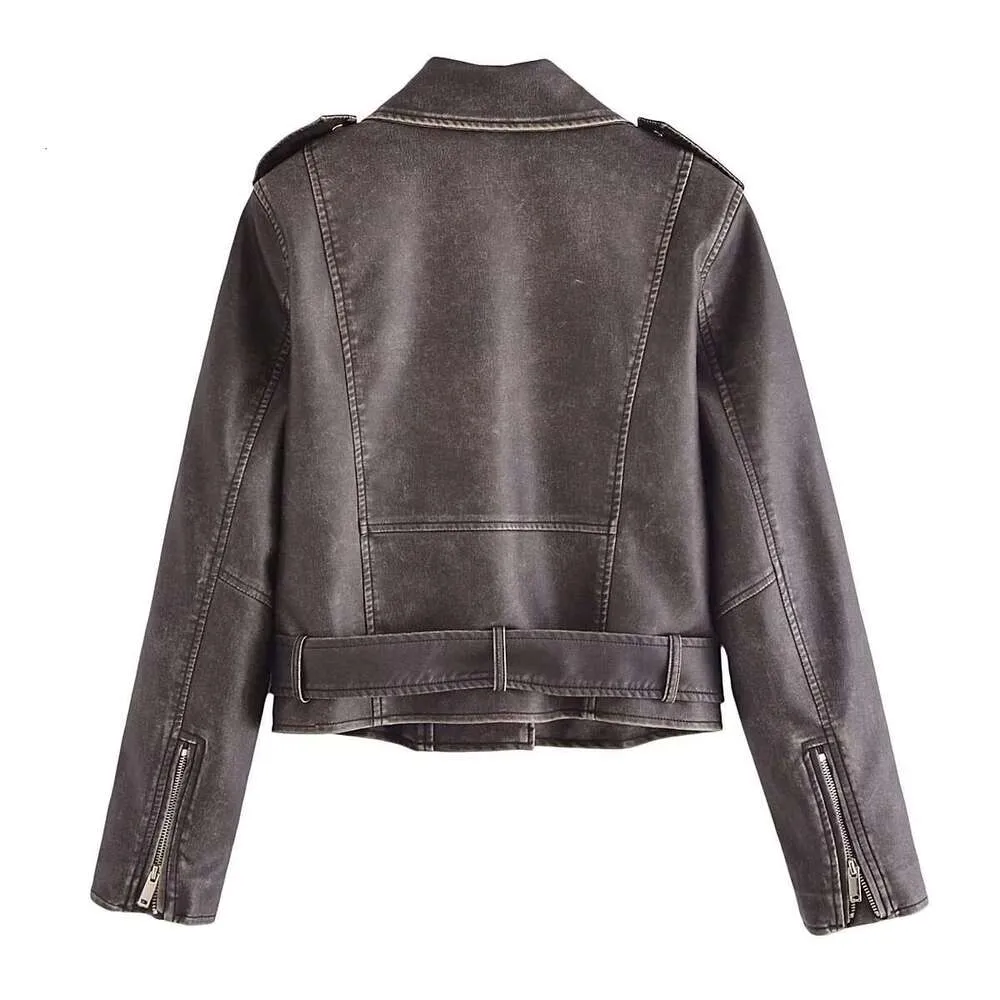 American Cool Spicy Girl Style Lapel Motorcycle Washed and Distressed ...