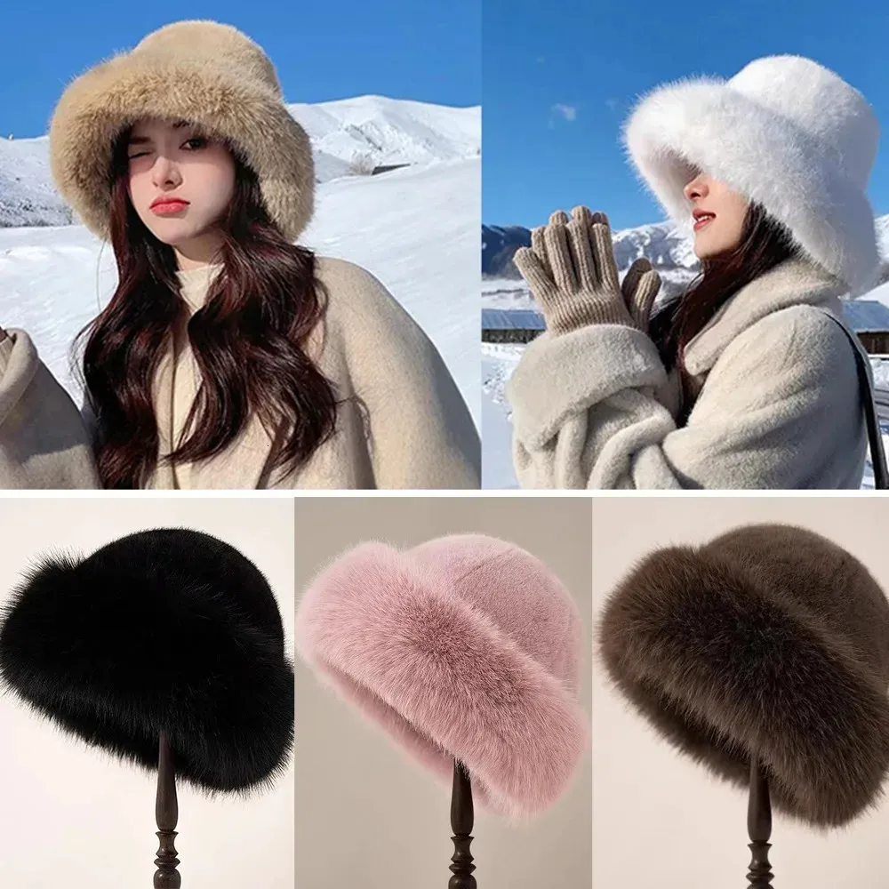 Warm Fluffy Fur Bucket Hat - Thickened Panama Cap for Cold, Snowy Days ...