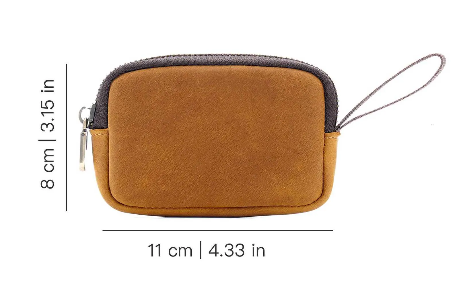 Genuine Cow Leather Coin Purse with Keychain Zipper Closure for Men ...