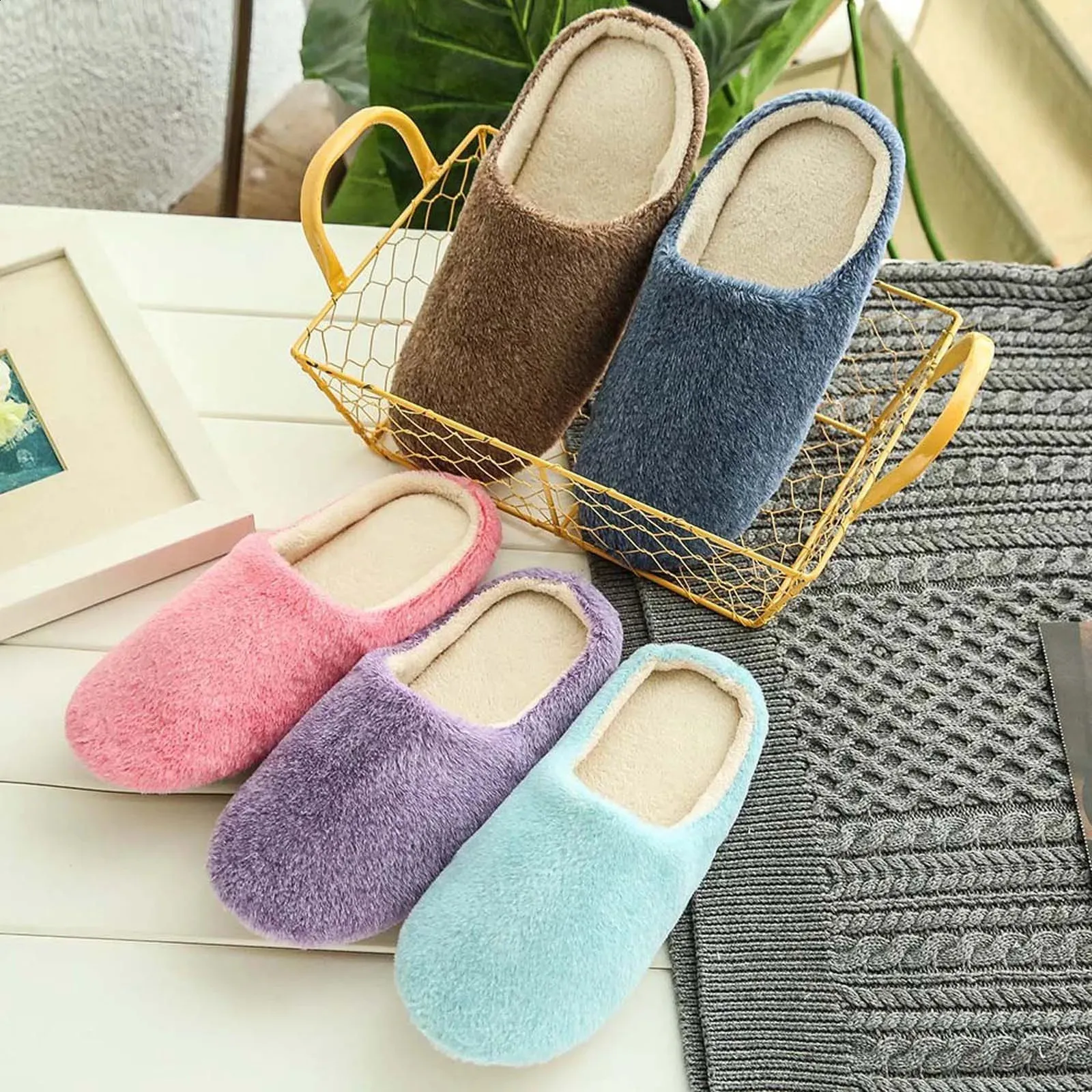 Unisex House Slippers Slip-On Anti-Skid Flower Indoor Casual Shoes Snow ...