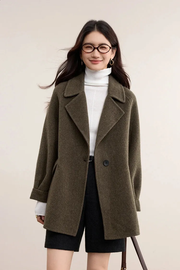 Sentubila Women's Wool Coat, Winter British Style Notch Lapel Loose ...