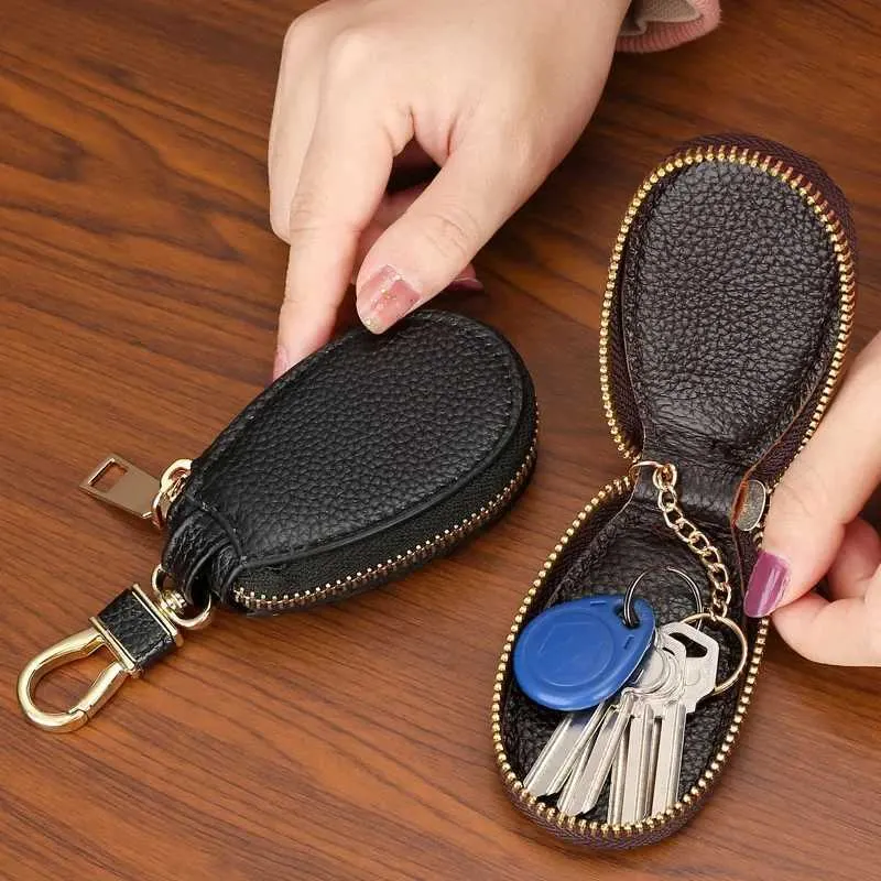 Leather Zipper Key Wallet Keychain Multifunctional Mini Purse Key ...