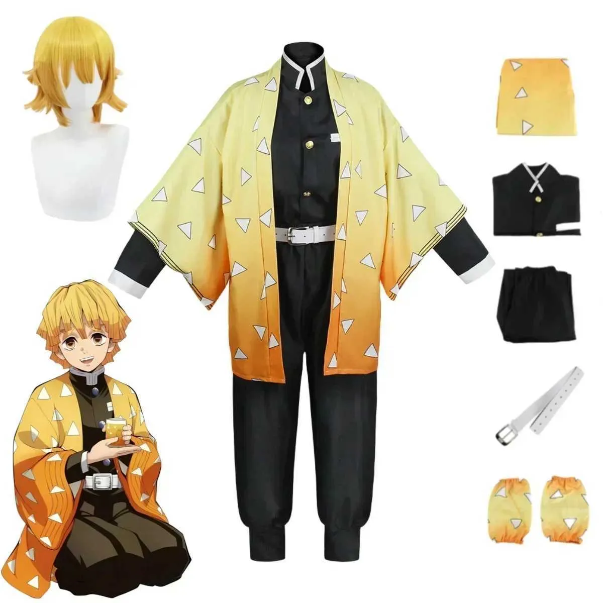 Anime Agatsuma Zenitsu Cosplay Koum Kimono Hallown Kleding Party ...