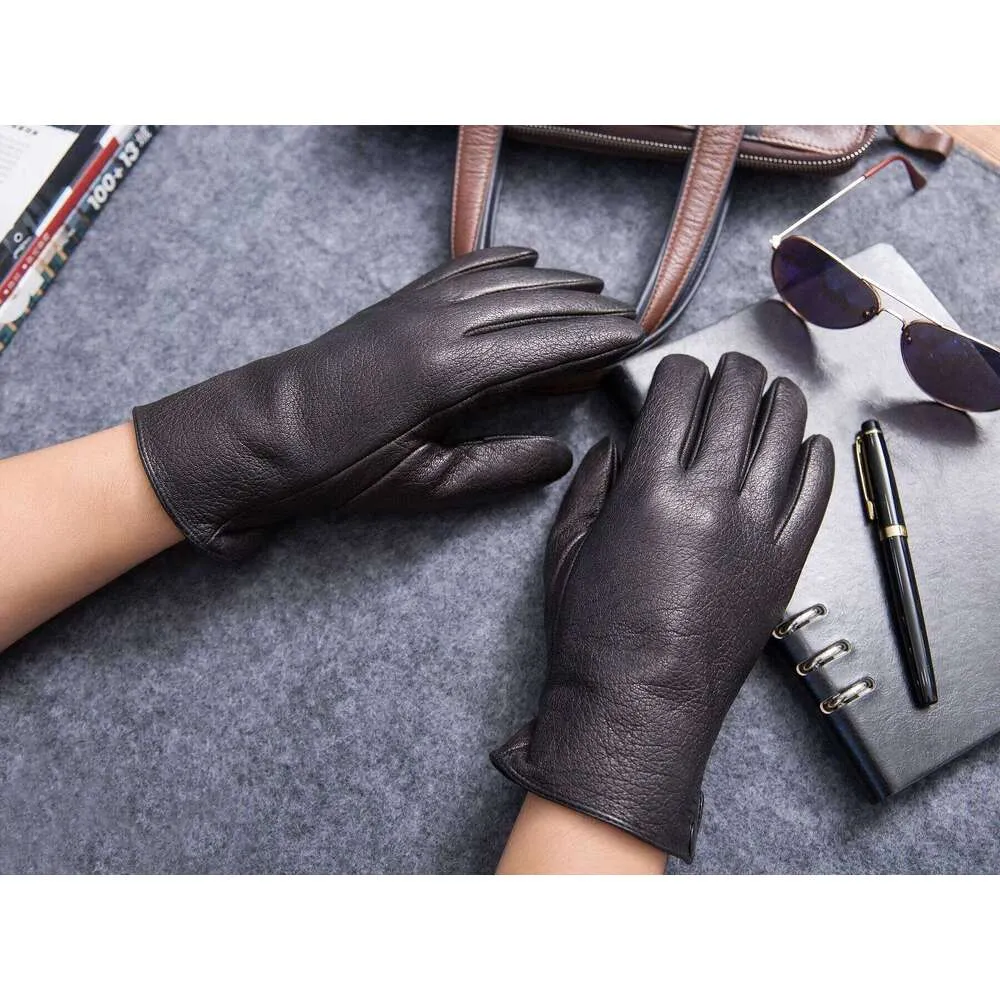 Outdoors Men's Genuine Leather Warm Winter Deerskin Sheepskin Gloves ...