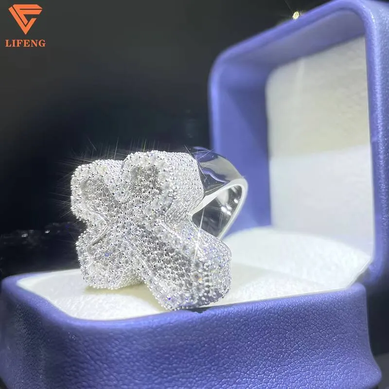Custom 18K Gold Plated Gra Iced VVS Moissanite Diamond Cross Ring 925 ...