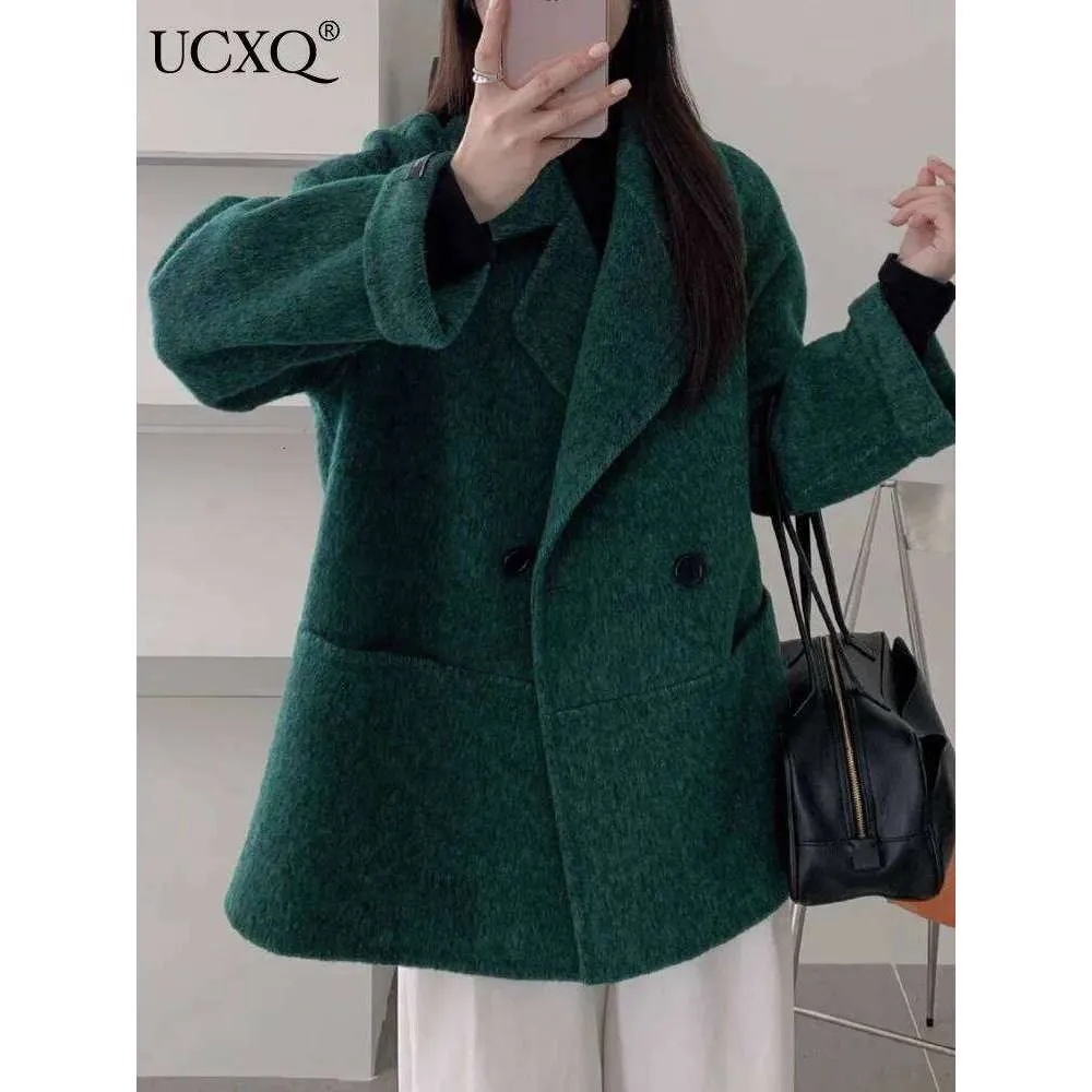 Office Lady Wool Coat For Women: Patchwork, Turn-Down Collar, Double ...