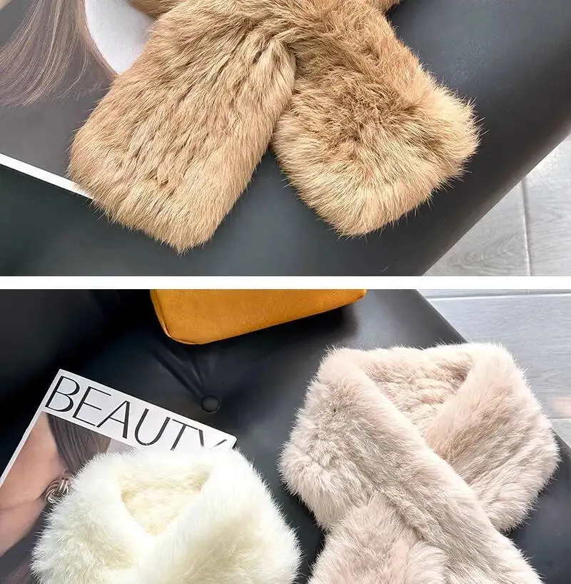 Rex Rabbit Fur Scarf, Warm Thickened Double-Sided Fur Scarf, Outdoor ...