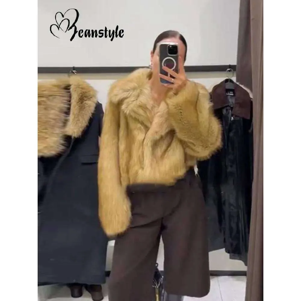 Casual Loose Faux Fur Coat for Women, Full Sleeve Turn-Down Collar ...