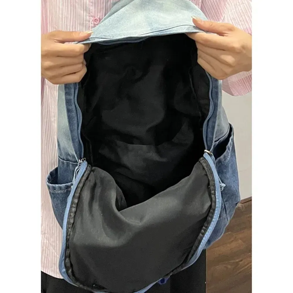 Star Pattern Denim Backpack Y2K Punk Student Schoolbag Large Capacity ...