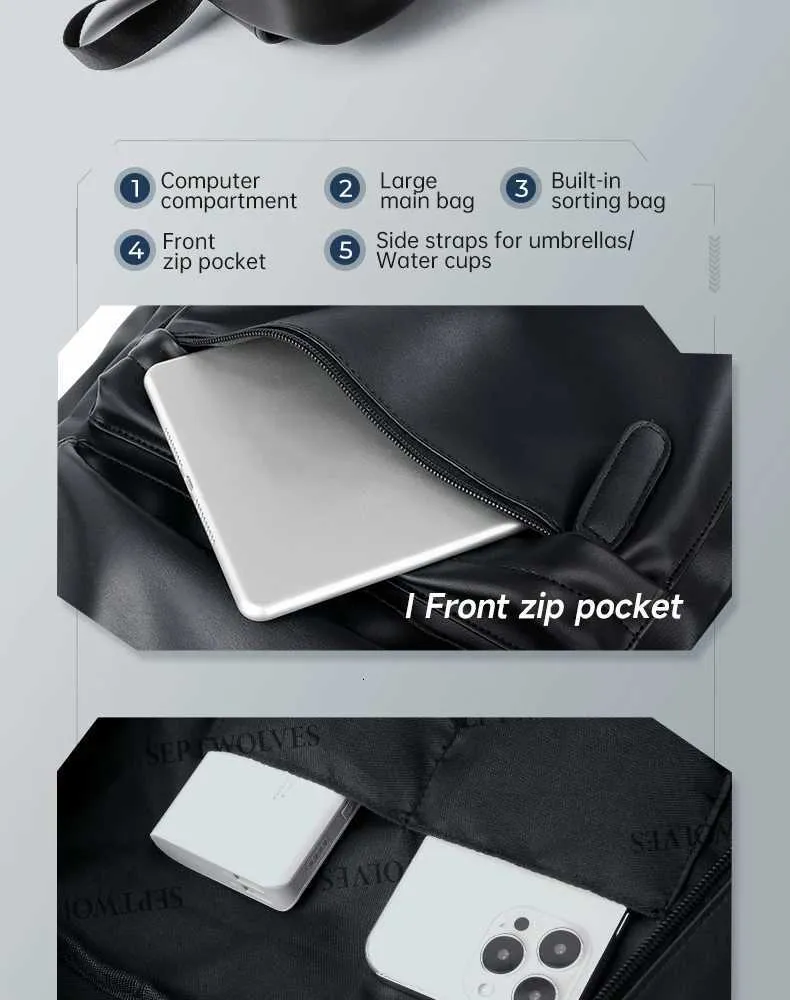 Septwolves High-Quality Leather Laptop Backpack 15-Inch Large Capacity ...
