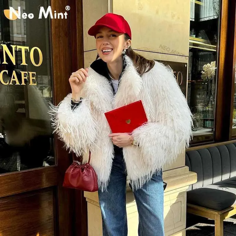 Neo Mint Fluffy Faux Fur Coat for Women, Winter , Brand Tassels, Furry ...
