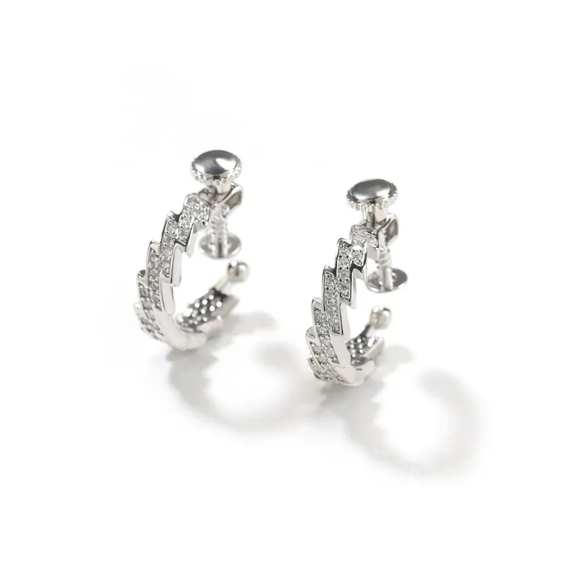 Hip Hop Iced Out Spiral Buckle Lightning Shape Zircon Hoop Earrings ...