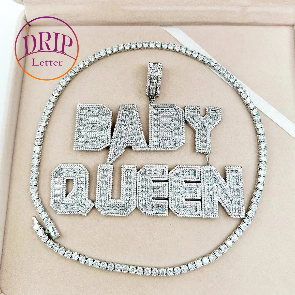 Drip Letter Iced Out Personalized Pendant Baguette Custom Name Necklace ...