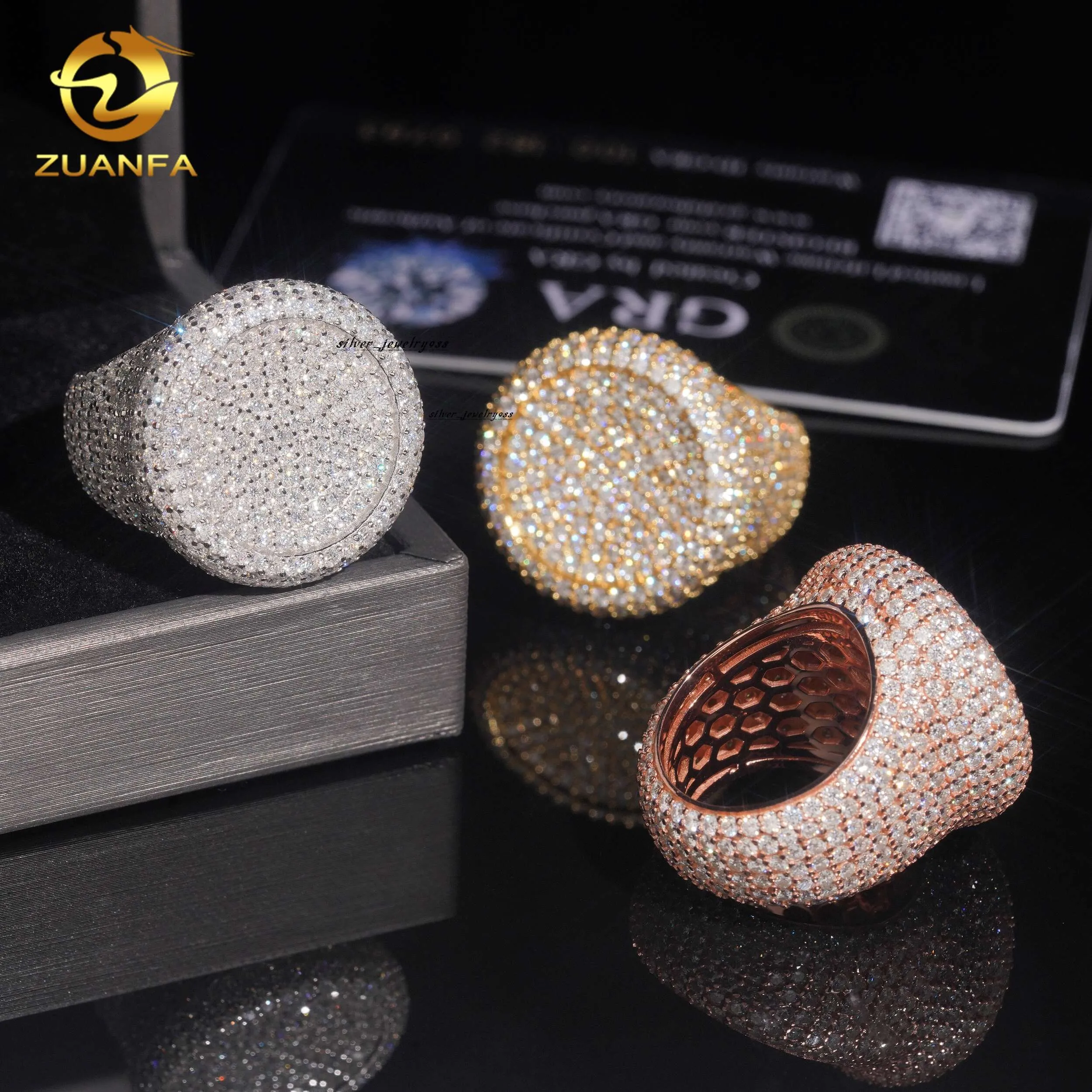 Iced Out Diamond Men Ring GRA Certificate Round Shape Custom Hip Hop ...