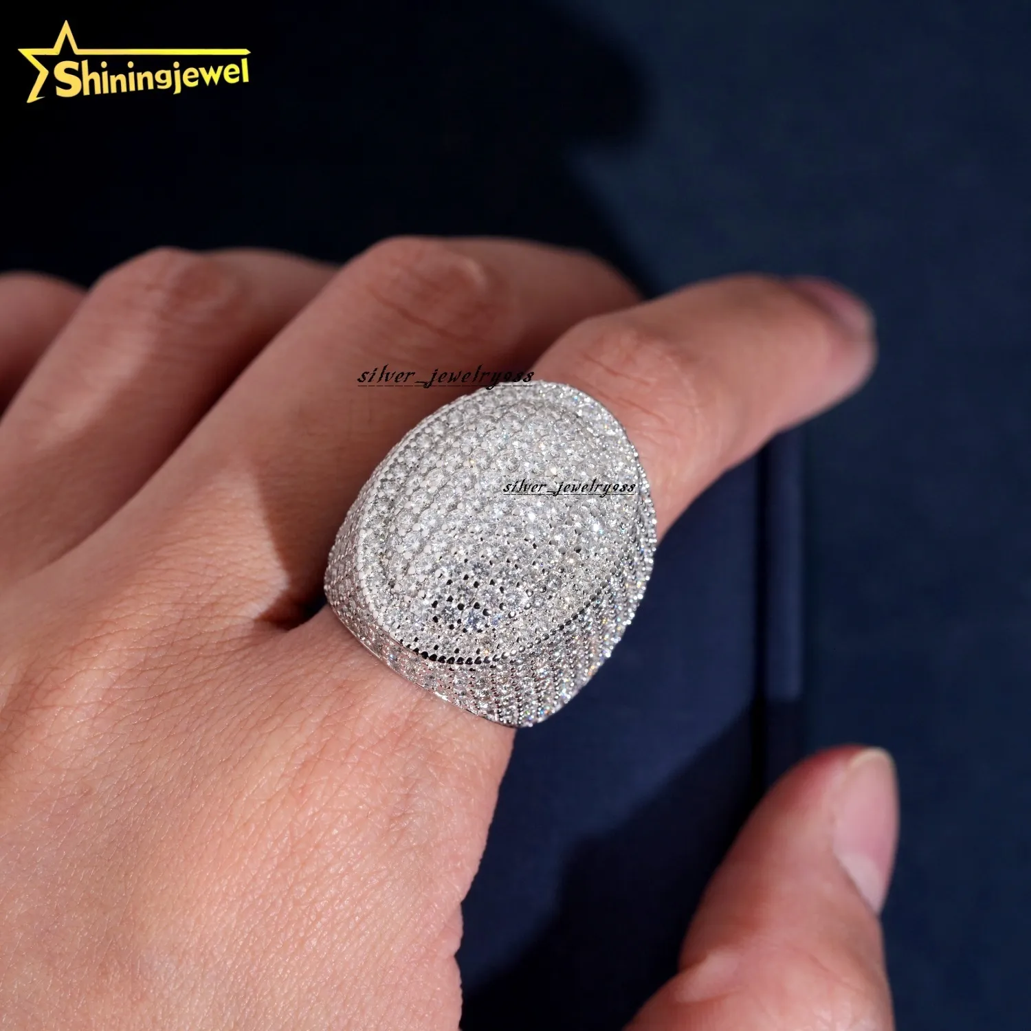 Chunky Oval Balloon Championship Ring 3 With Diamond Tester 925 Silver ...