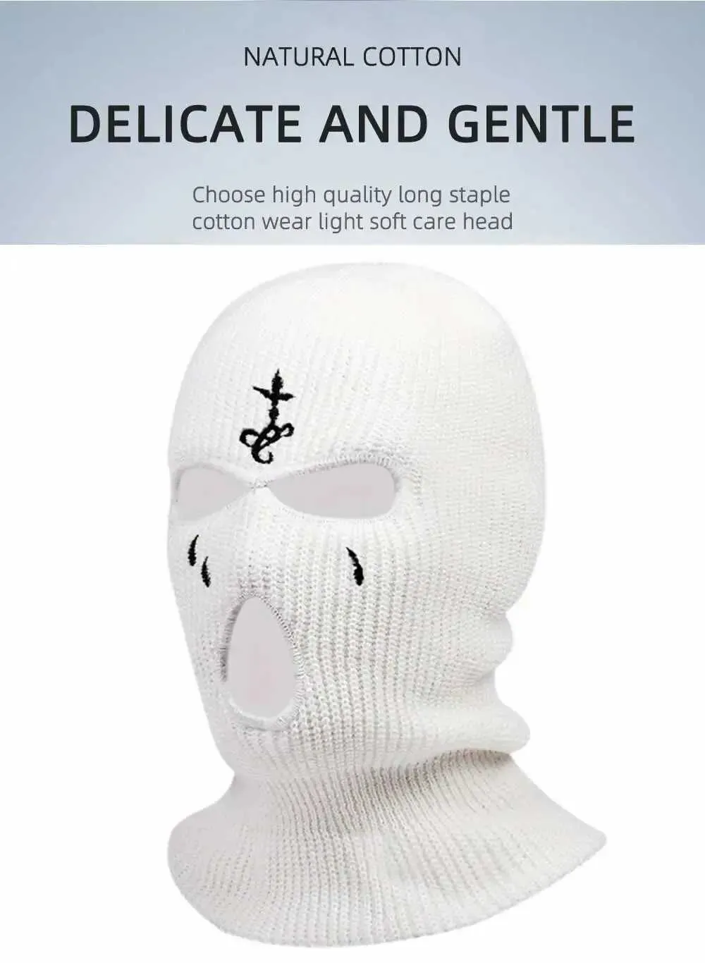 Embroidery Ski Mask Balaclava Hat 3-Hole Knitted Full Face Cover Neck ...