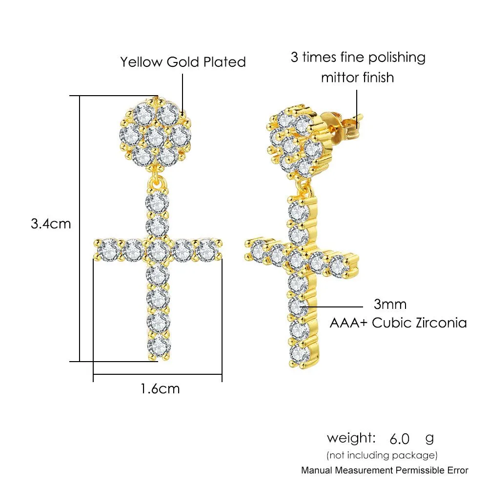 Cross Earrings For Women, Iced Out Cubic Zirconia Jewelry, Hip Hop Full ...