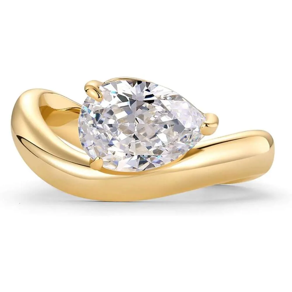 14K Gold Plated Wavy Engagement Ring Women Solitaire Cubic Zirconia ...