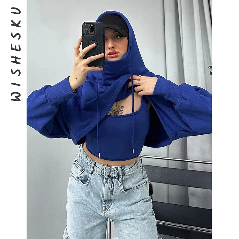 Hoodies for Women: Personality Irregular Cropped Hooded Sweatshirt ...
