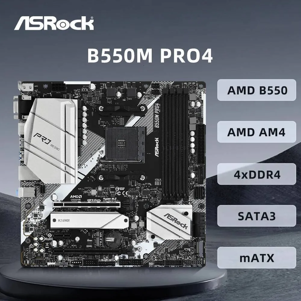 ASRock B550M PRO4 MicroATX Motherboard AMD B550 Chipset Supports AM4 ...