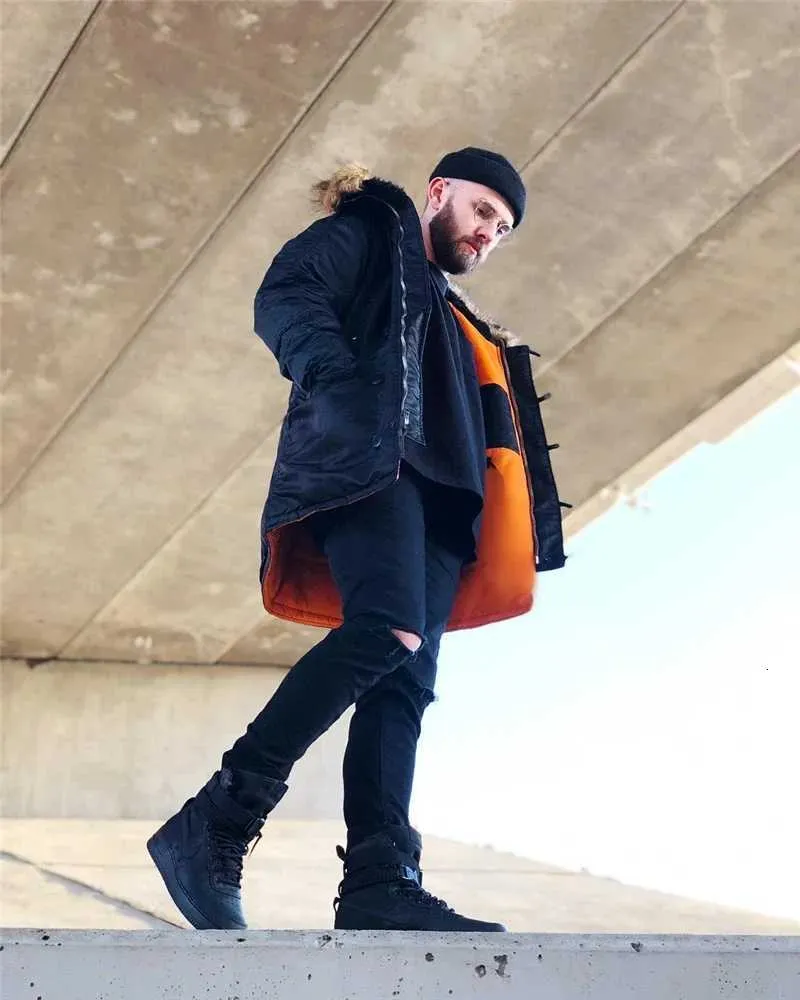 Men's Long Military Parka with Fur Hood: Warm Tactical Bomber Army ...